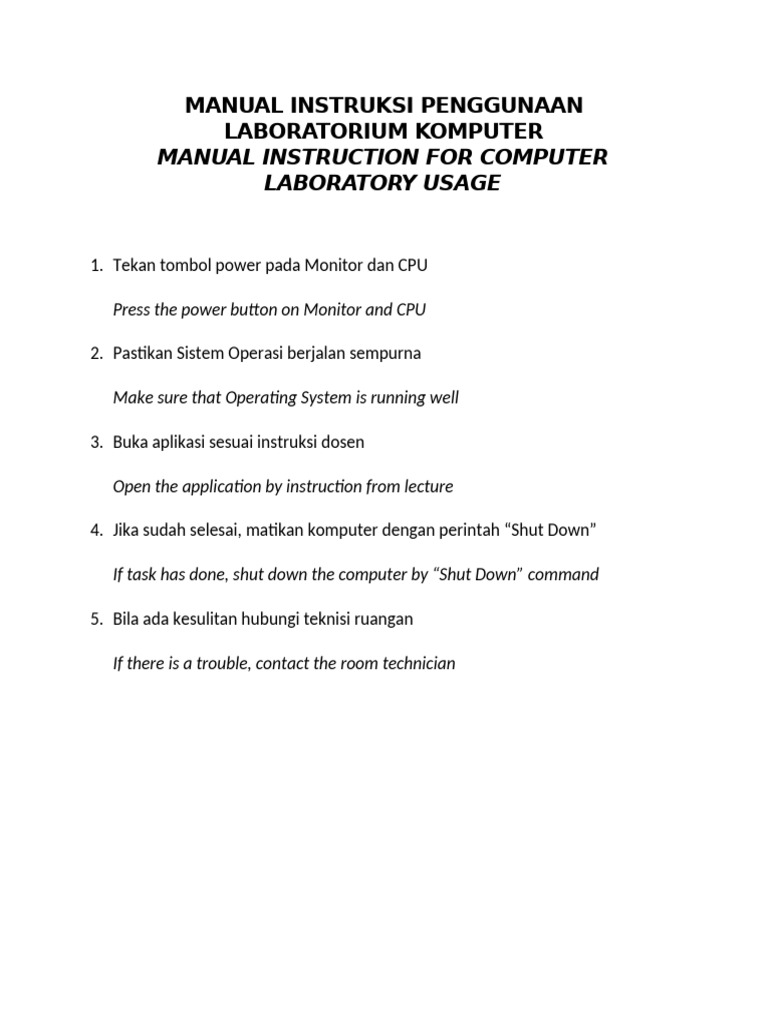 Manual Instruksi Penggunaan Laboratorium Komputer | PDF