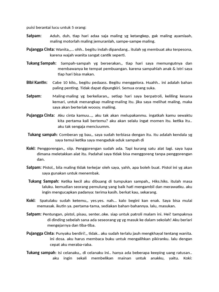 Puisi Berantai Lucu Untuk 5 Orang | PDF
