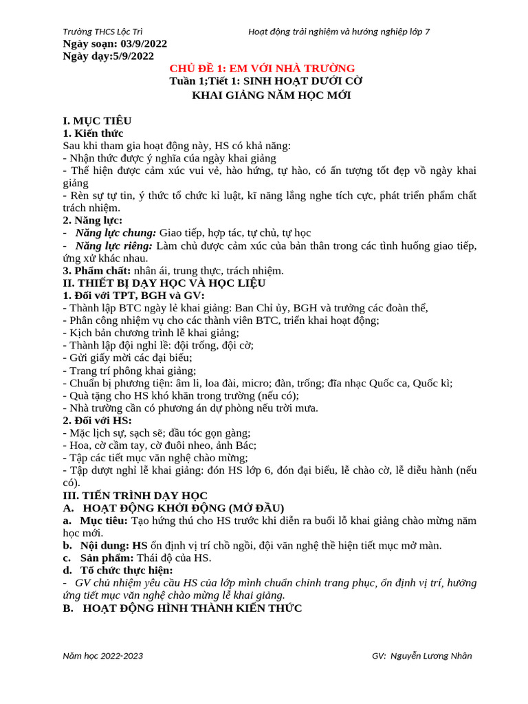 Giáo Án - HĐTN 7 (KNTT) | PDF