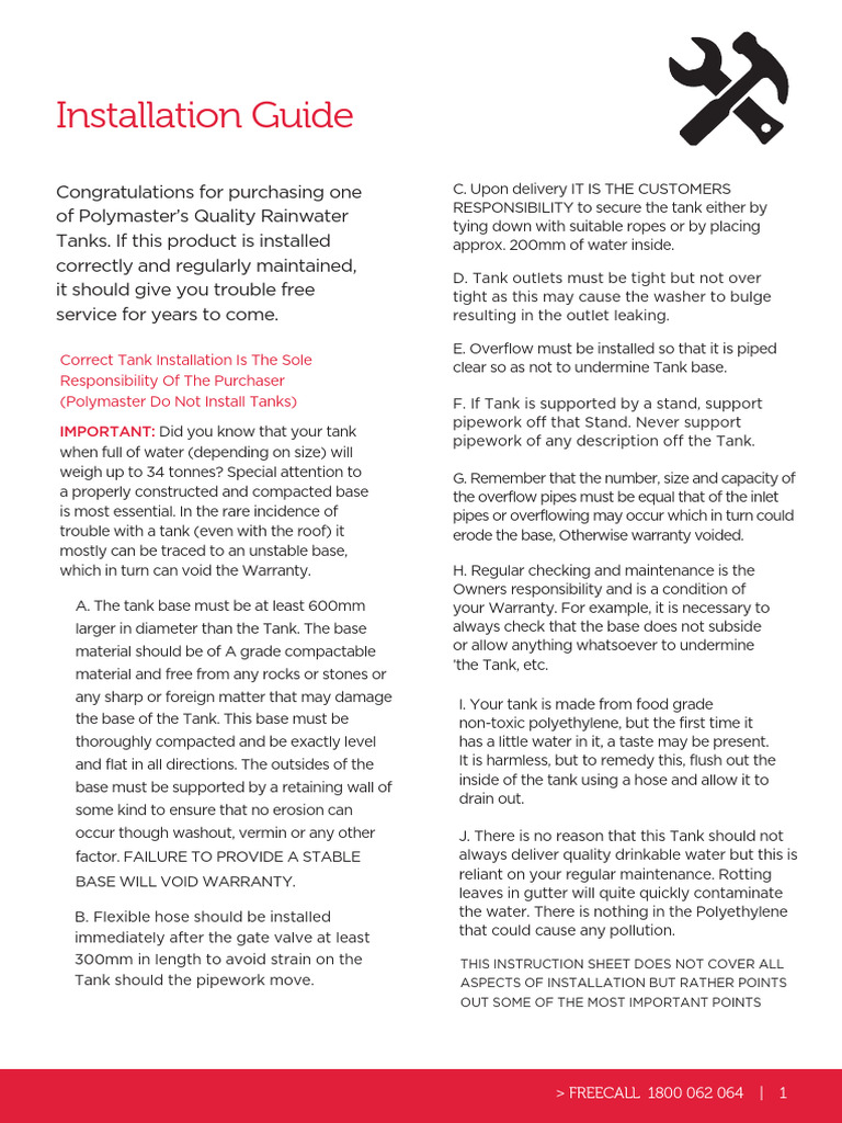 Polymaster Rainwater Tank Installation Instructions-1 | PDF