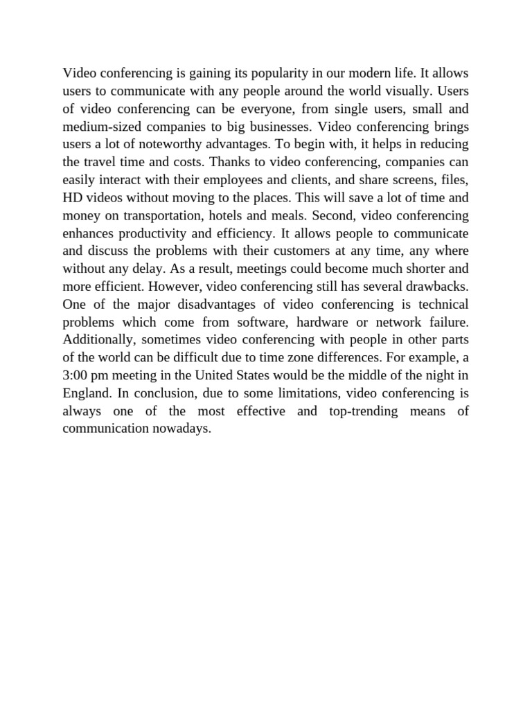 U6 Write From 120-140 Words About Advantages and Disadvantages of Video Conferencing | PDF