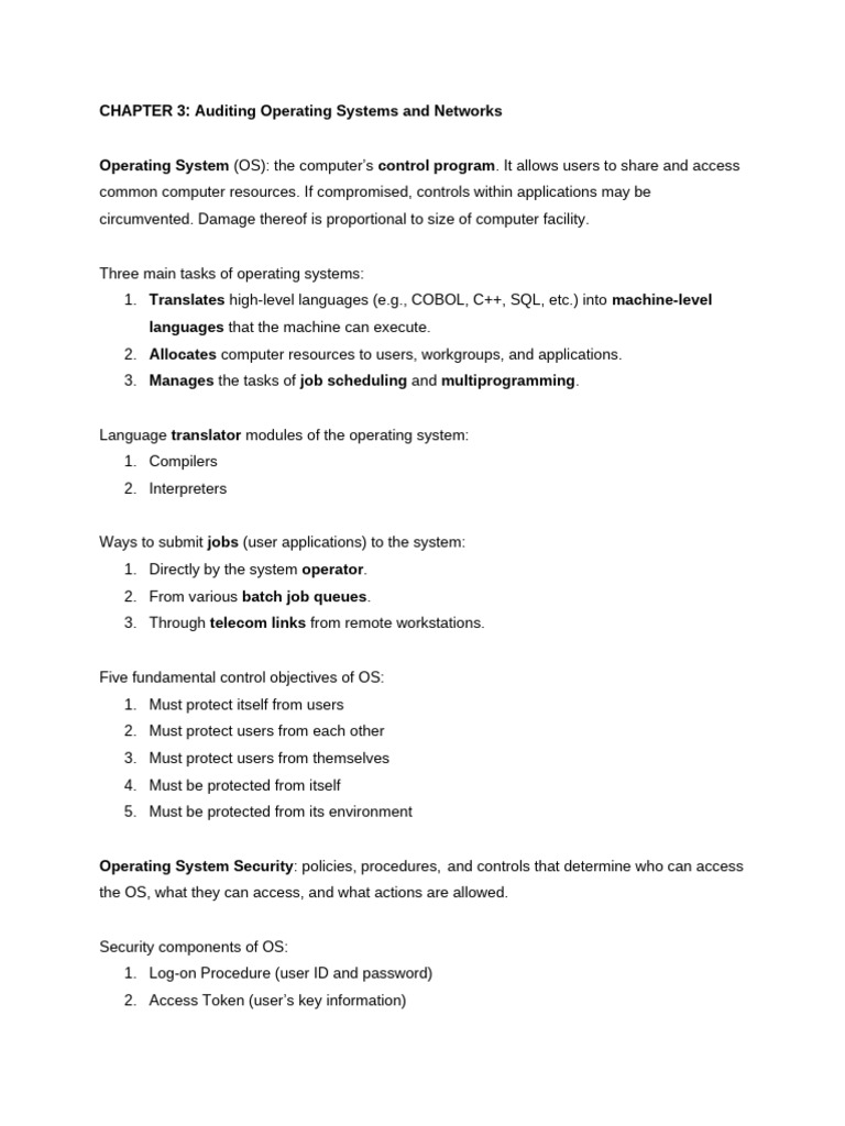(Notes) Chapter 3 - Auditing Operating Systems and Networks | PDF
