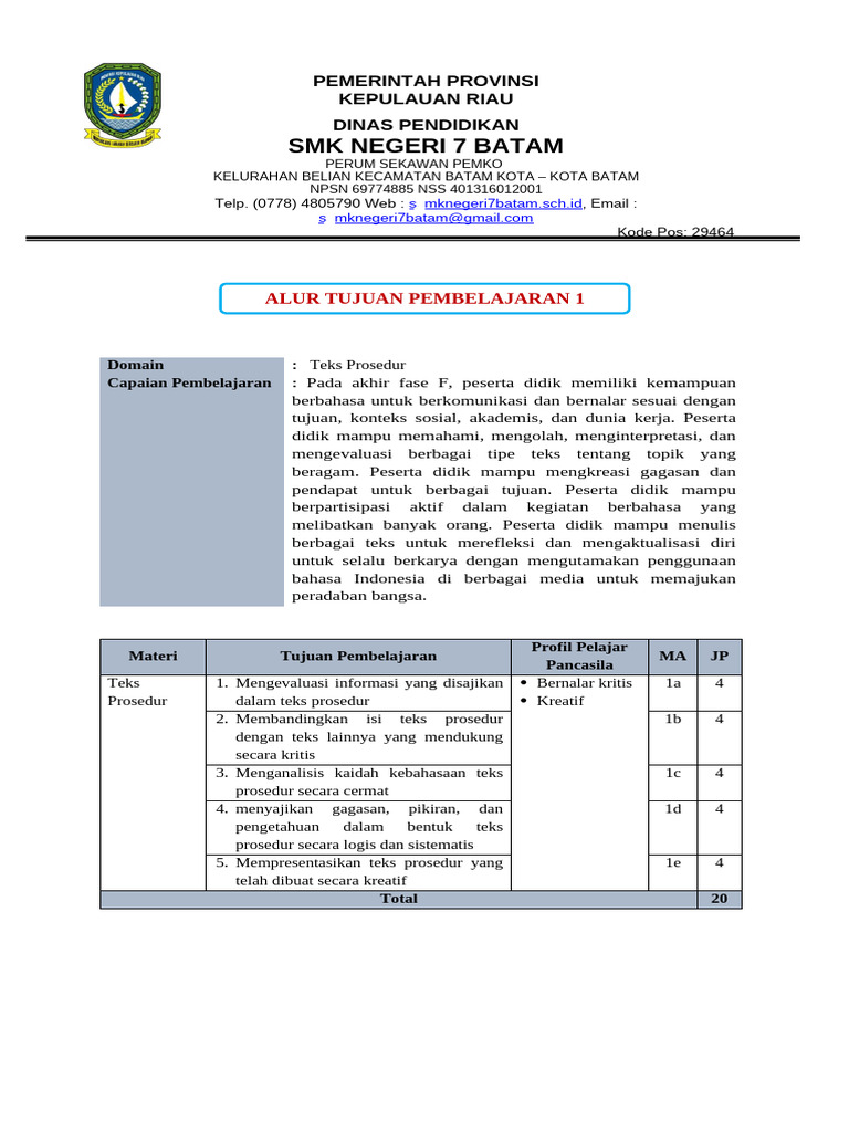 Atp Dan Modul Teks Prosedur Bahasa Indonesia Bab I TP 2024-2025 Ganjil | PDF