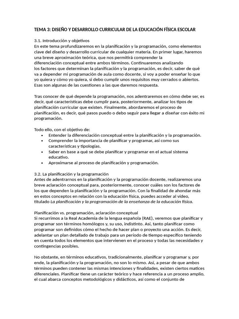 Tema 3. Diseño y Desarrollo Curricular de E. Física Escolar | PDF
