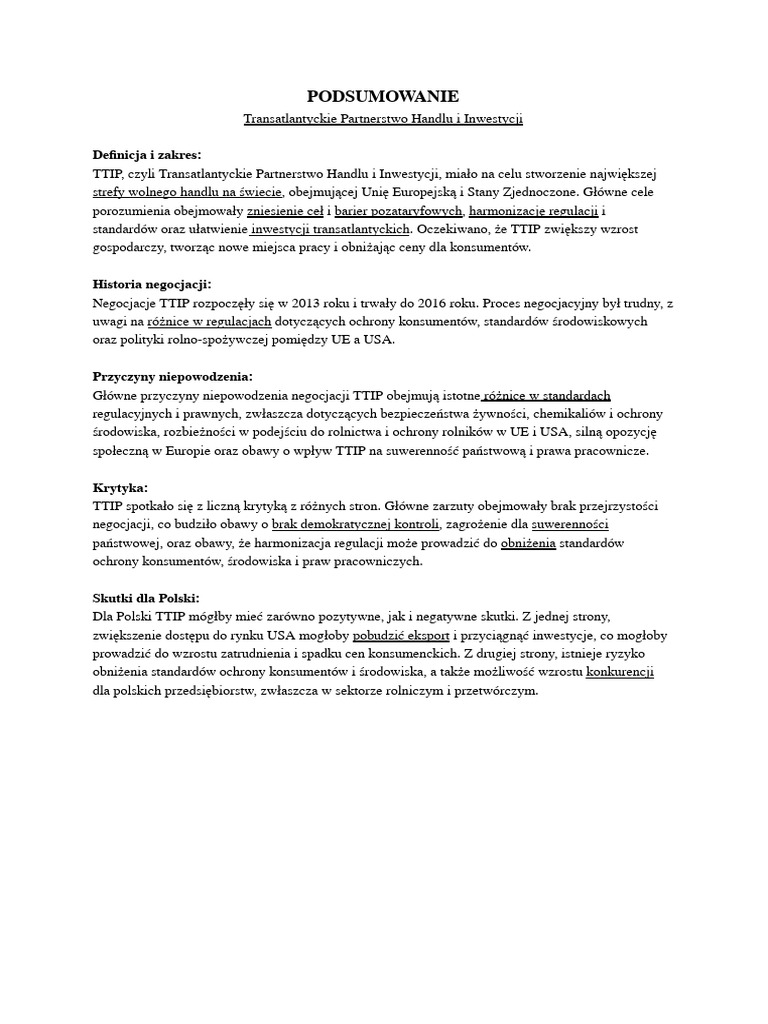 TTIP - Podsumowanie | PDF