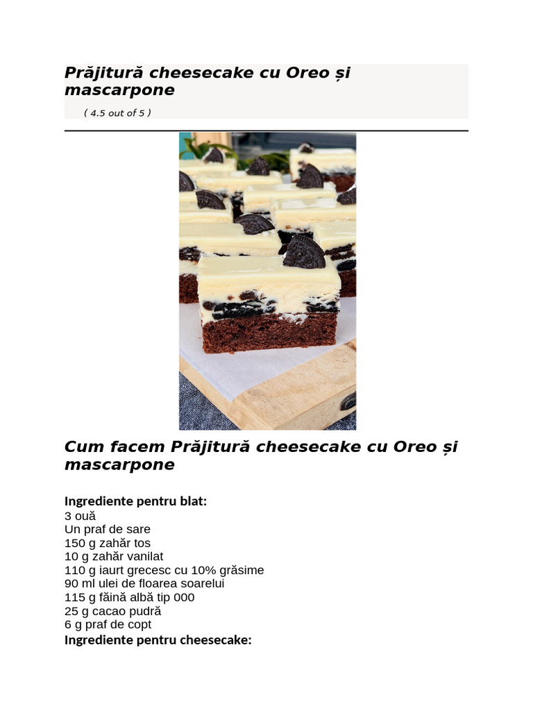 Prajitura Cheesecake Cu Oreo | PDF