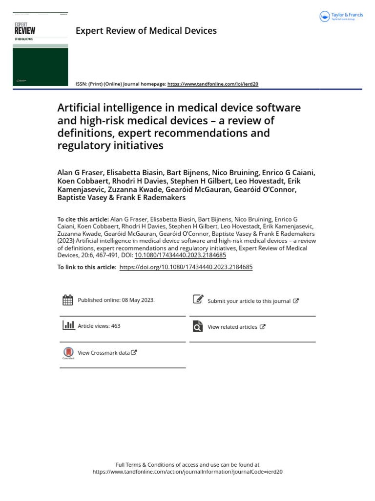 Artificial Intelligence in Medical Device Software and High Risk ...