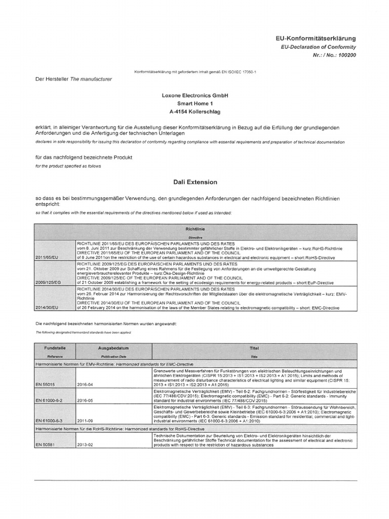 CE Erklärung Dali Extension | PDF
