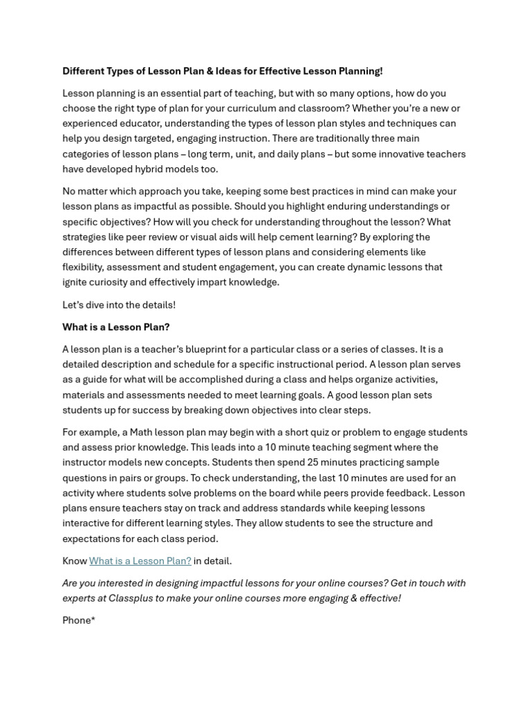 Different Types of Lesson Plan | PDF