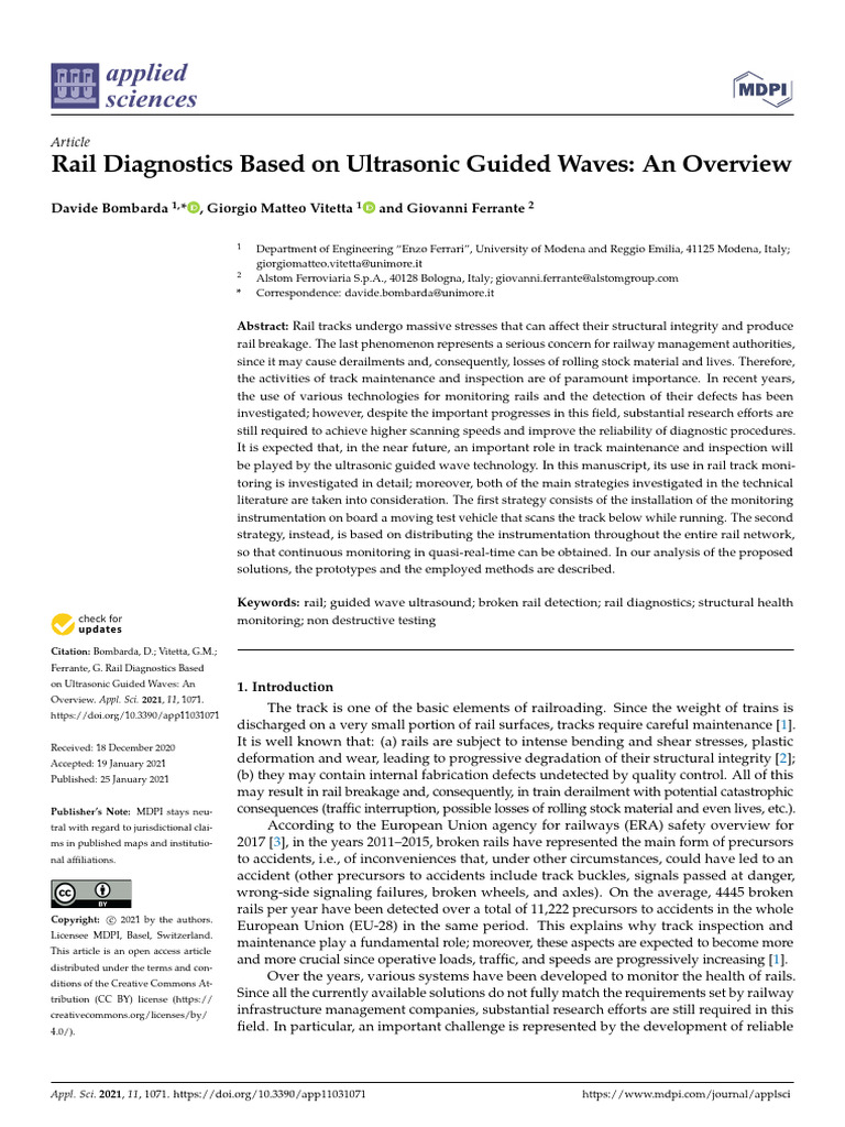Rail Diagnostics Basedon Ultrasonic Guided Waves An Overview | PDF