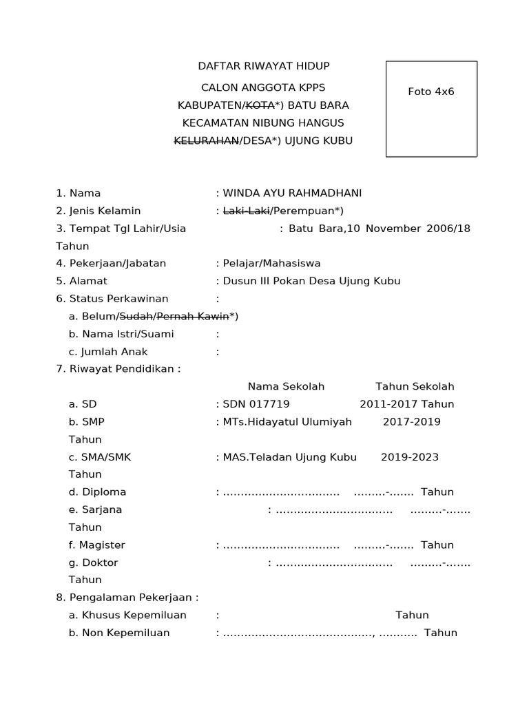 00 DAFTAR RIWAYAT HIDUP WINDA | PDF