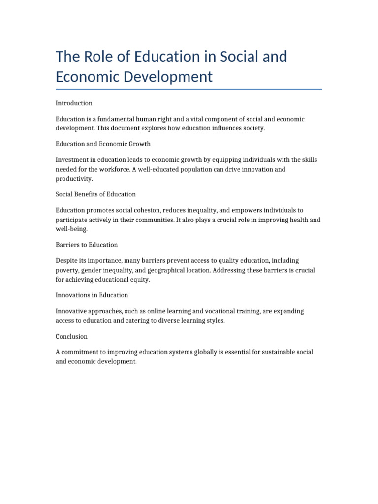 The Role of Education in Social and Economic Development | PDF