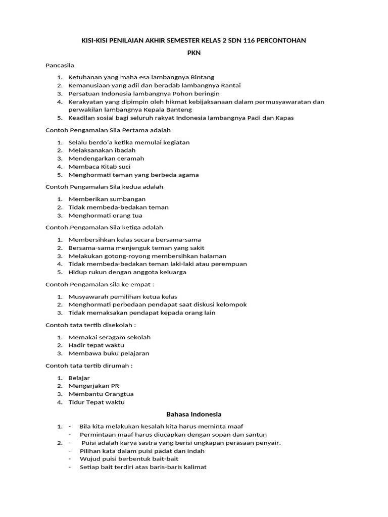 Kisi-Kisi Pas Kls 2 Sem 2 TP 22-23 | PDF