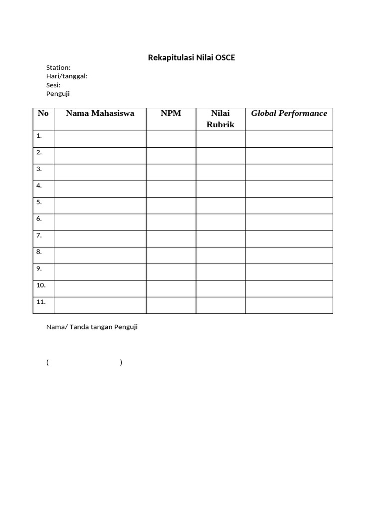 Form Rekapitulasi Nilai OSCE | PDF