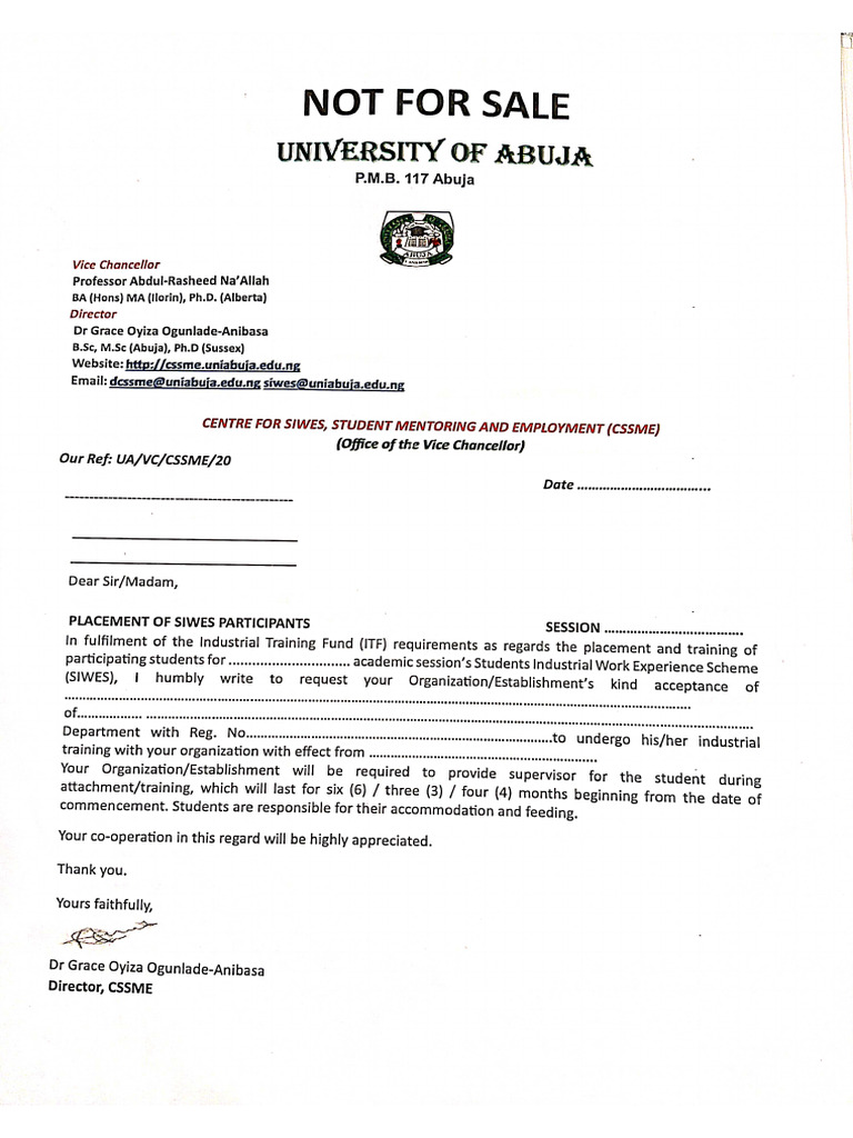 Siwes Placement Form | PDF