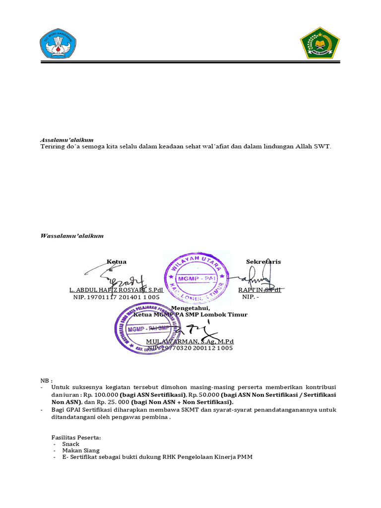 Undangan MGMP Pai SMP Zona Utara | PDF