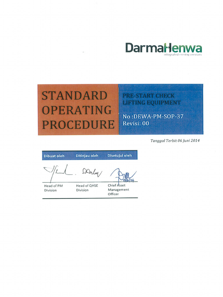 DEWA PM SOP 37 R0 Pre Start Check Lifting Equipment | PDF