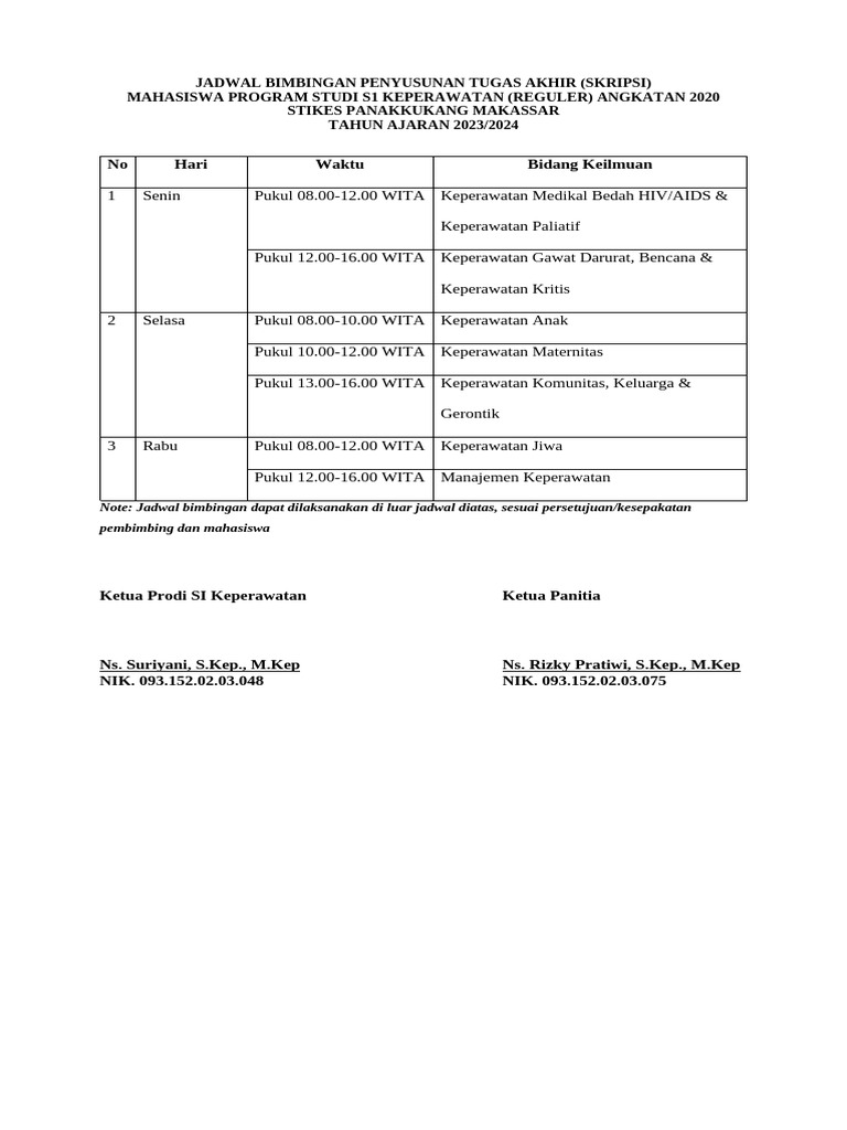 Jadwal Bimbingan Skripsi | PDF