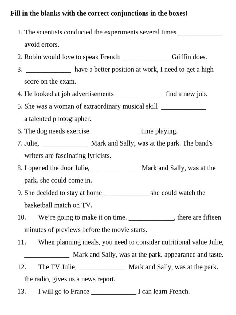 Conjunctions Grade 6 | PDF