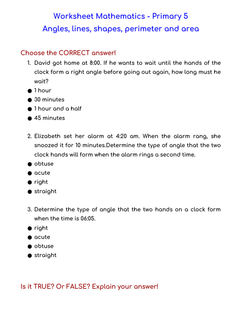P5 Math - Angles Lines | PDF