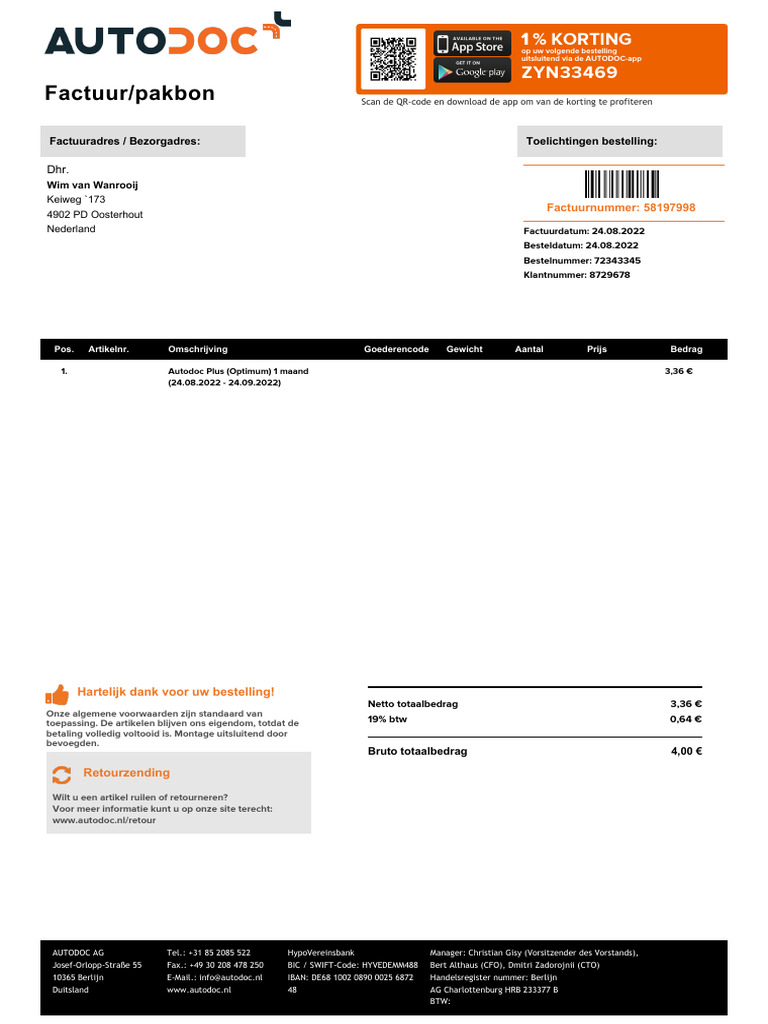 Factuur/pakbon: 11 % Korting ZYN33469 | PDF