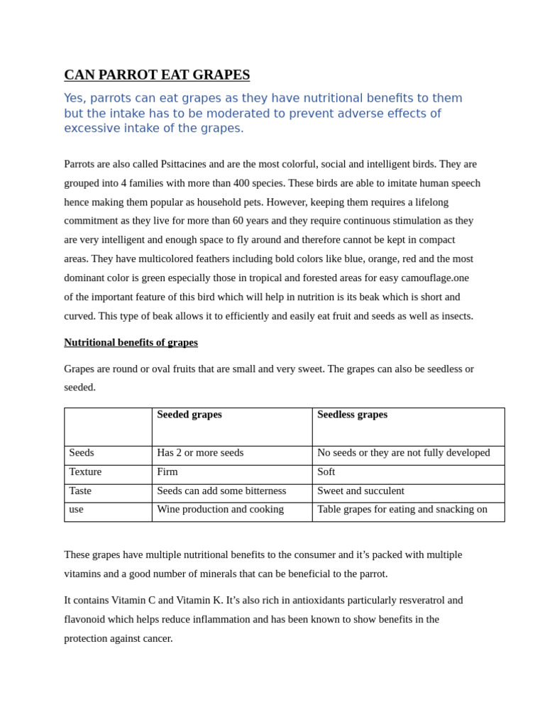 Can Parrot Eat Grapes | PDF | Grape | Parrot