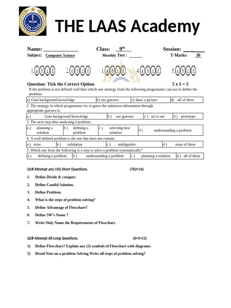 9th (April) Monthly Test-1 | PDF