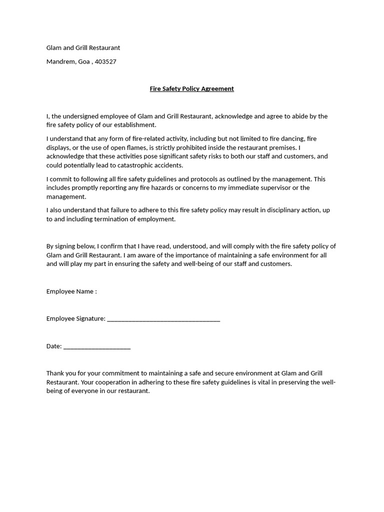 Fire and Safety Agreement | PDF