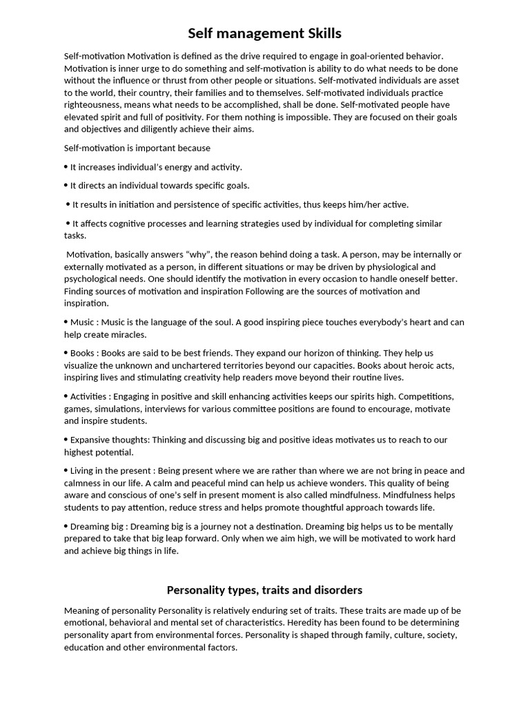 Self Management Skills | PDF
