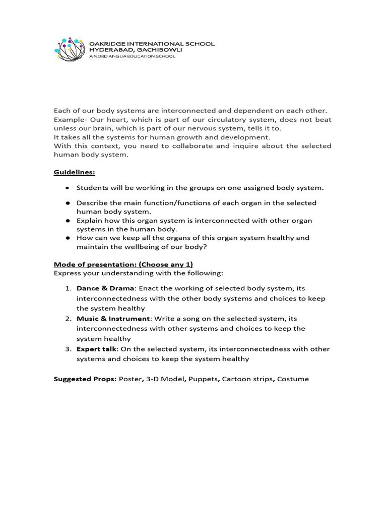 Unit 2 - Summative Task Human Body - 2024-25 | PDF