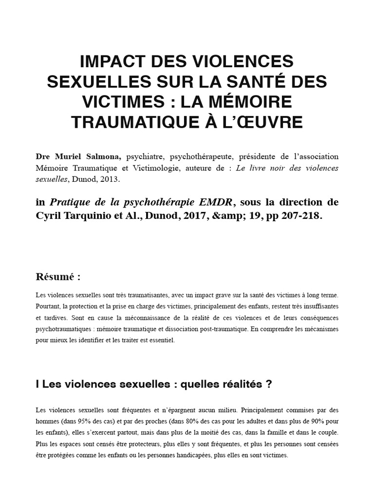 2017 Aide Memoire Dunod Impact Des Violences Sexuelles La Memoire ...