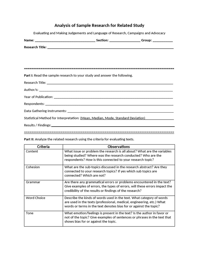Analysis of Sample Research For Related Study | PDF