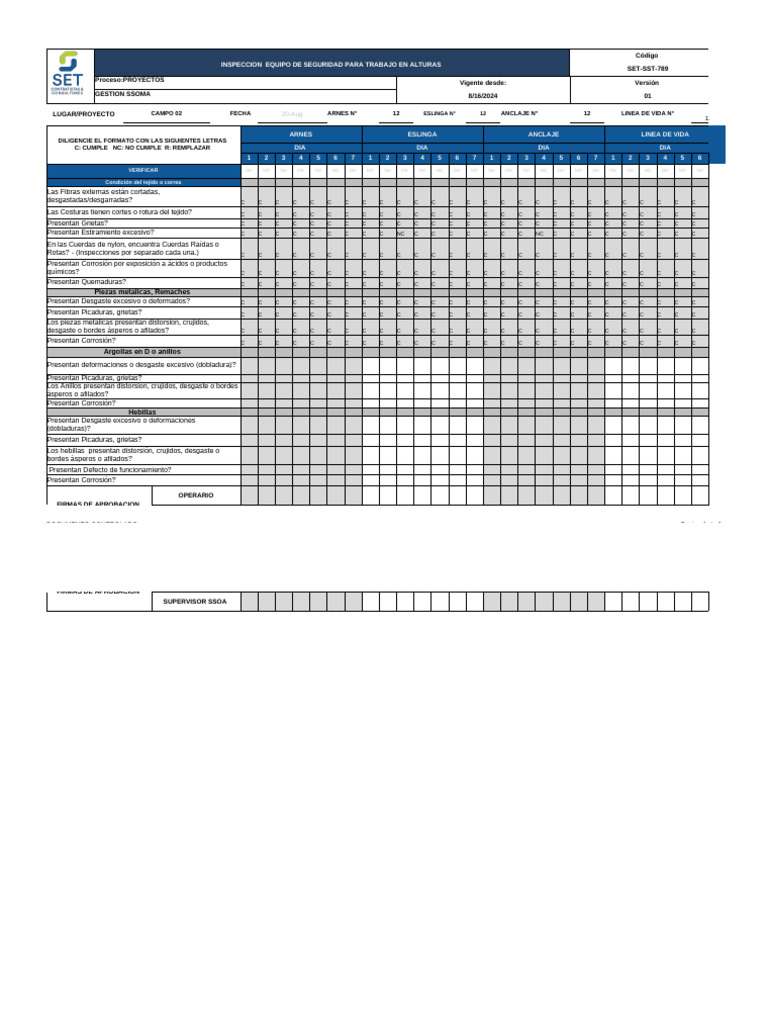 3.inspeccion Equipo de Seguridad para Trabajo en Alturas | PDF