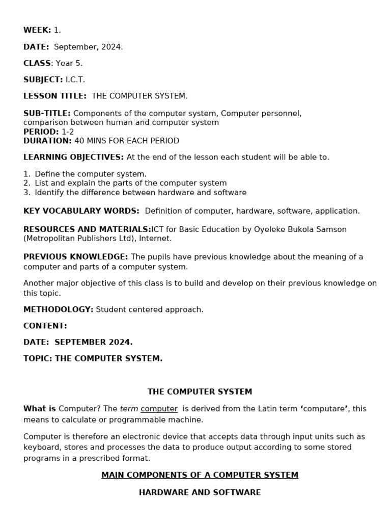 Year 5 ICT: Understanding Computer Systems | PDF | Computer Hardware | Computers