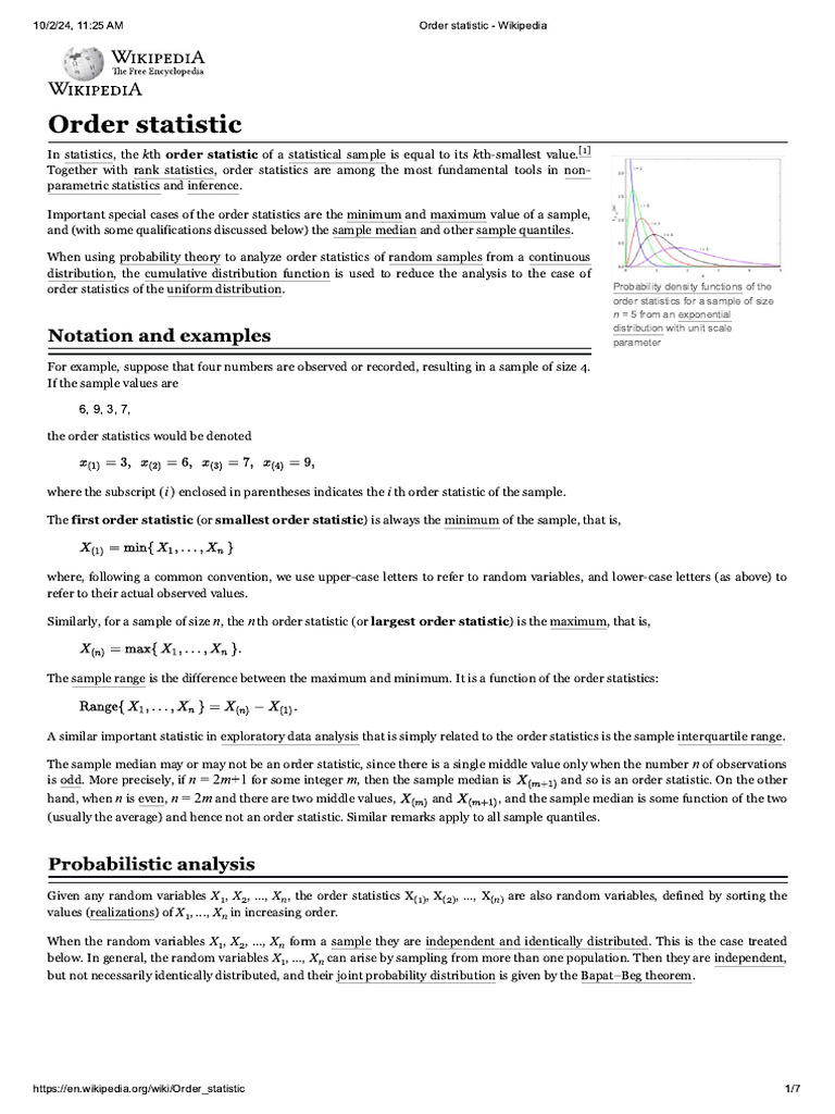Order Statistic - Wikipedia | PDF