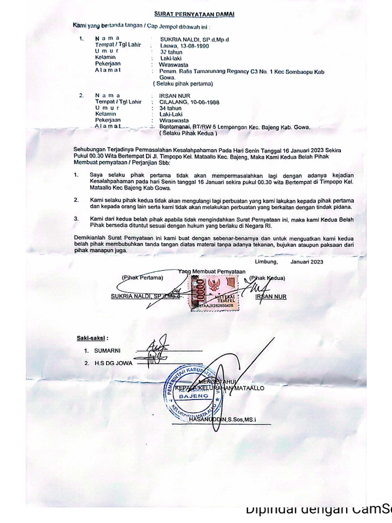 Surat Pernyataan Sukria Naldi | PDF