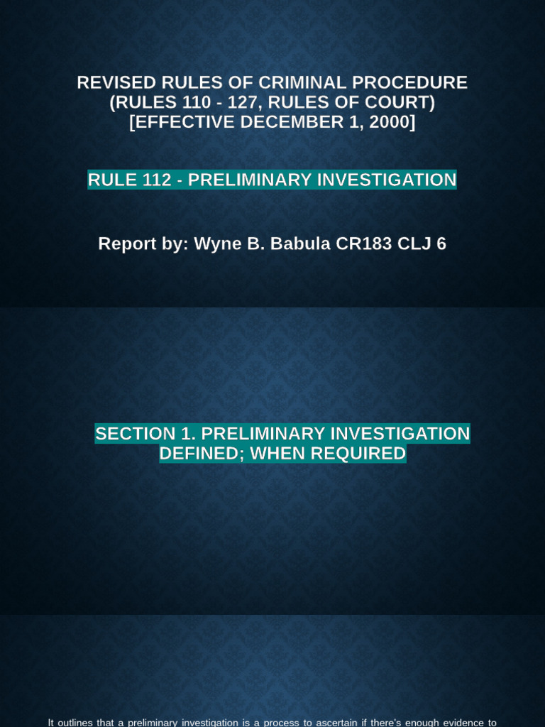 Revised Rules of Criminal Procedure - PPTX Wyne | PDF