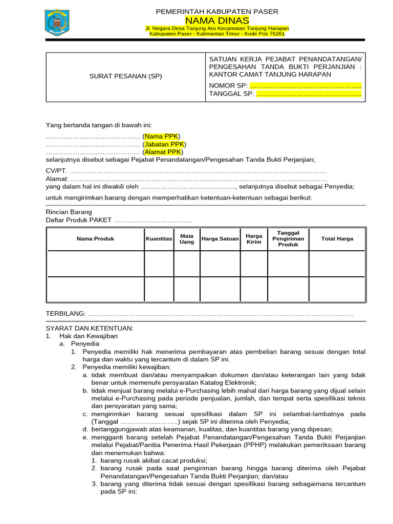 03 Template Rancangan Surat Pesanan | PDF