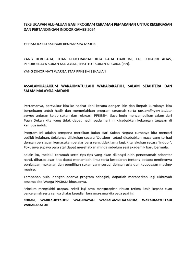 TEKS UCAPAN ALUan | PDF