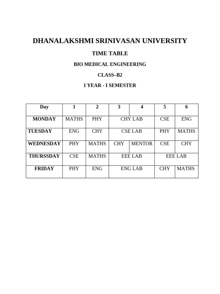 Time Table-Bme-I (C2) | PDF