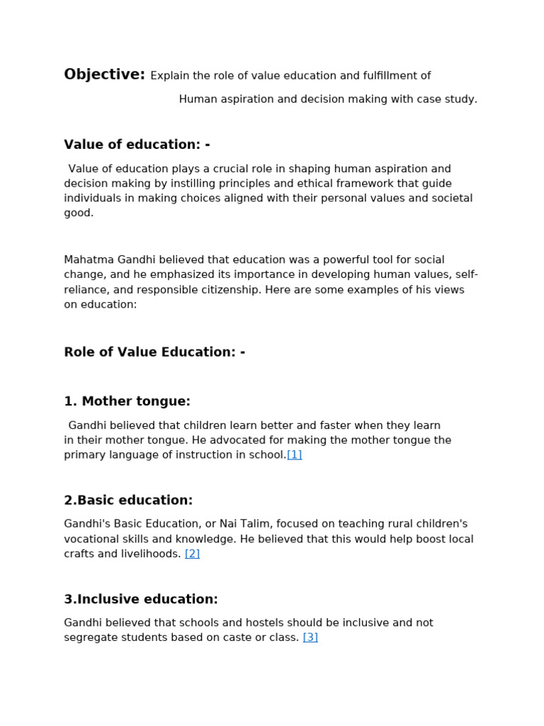 Objective:: Value of Education | PDF