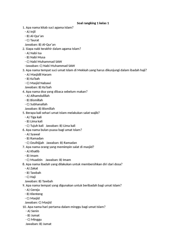 Soal Rangking 1 Kelas 1-5 | PDF