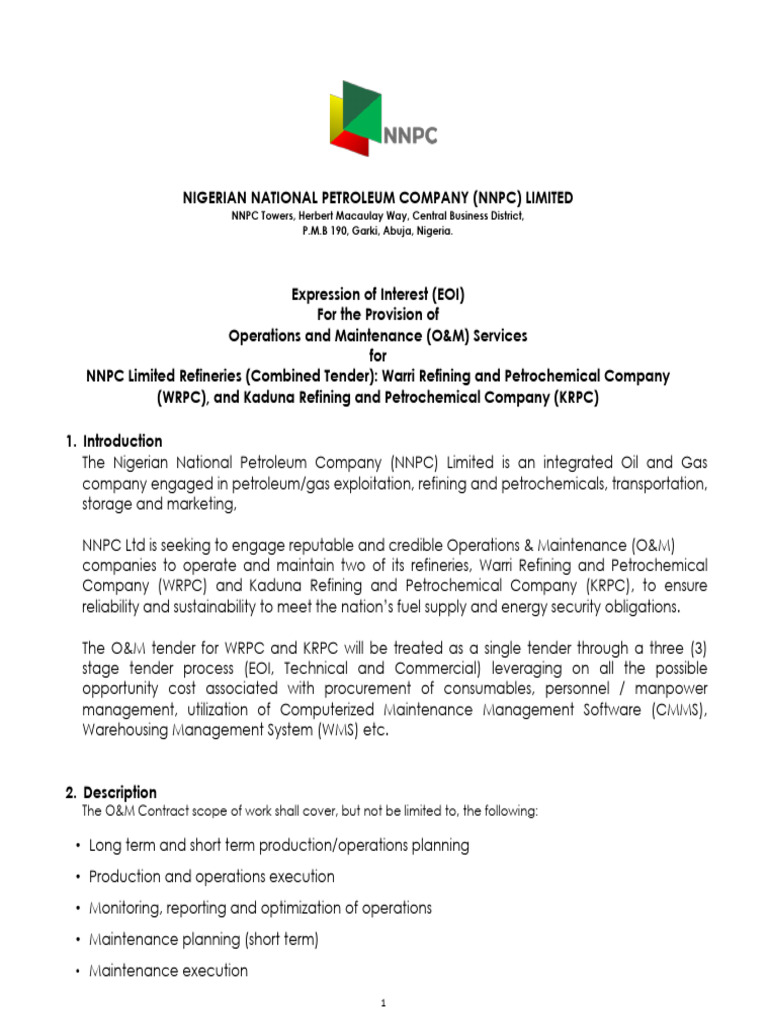 EOI For The Provision of Operations and Maintenance Services For WRPC ...