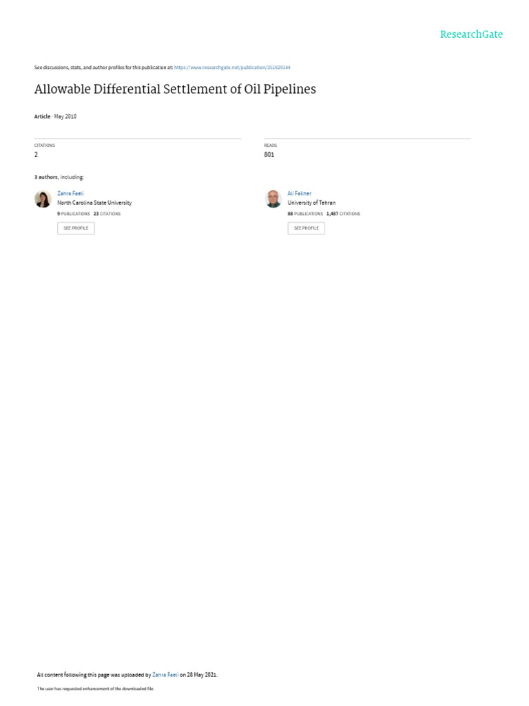 Allowable Differential Settlement of Oil Pipelines | PDF