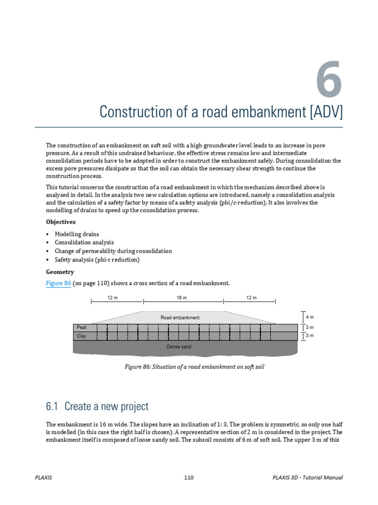 1222.PLAXIS - 3D - CEV22.02 - Tutorial - 6 - Construction of A Road Embankment (ADV) | PDF
