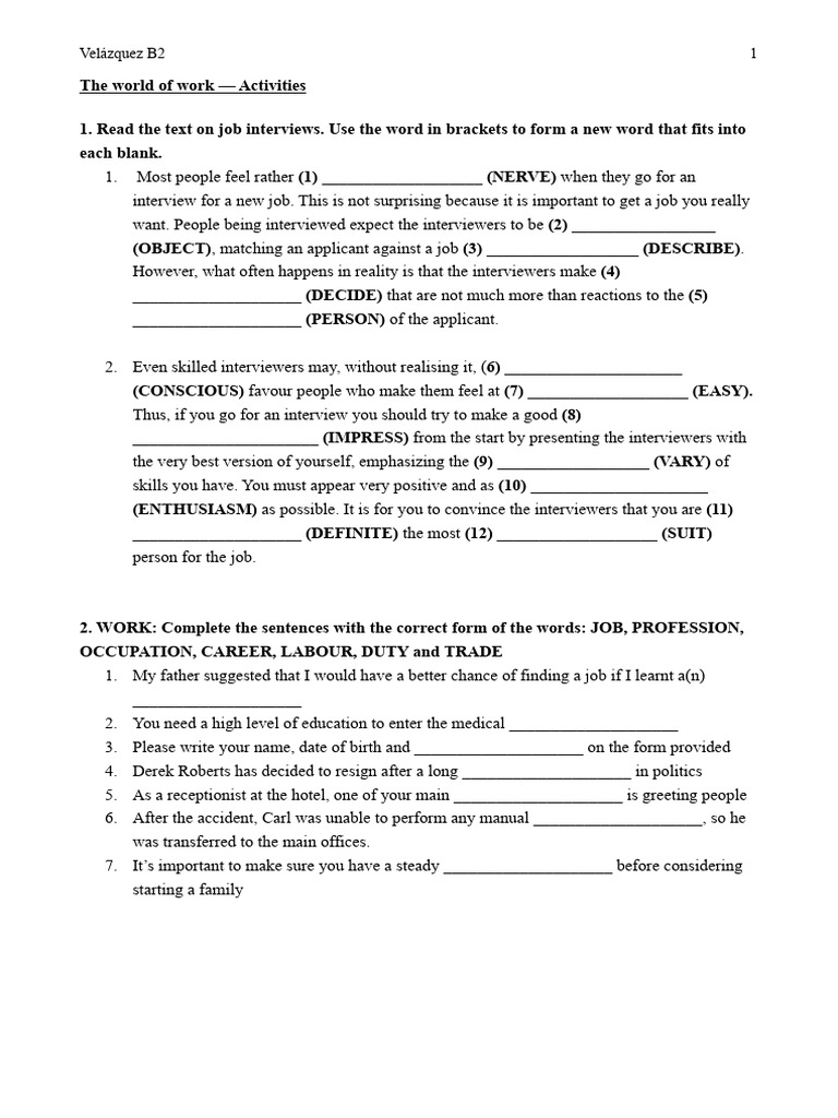 Actividades b2 WORLD OF WORK | PDF