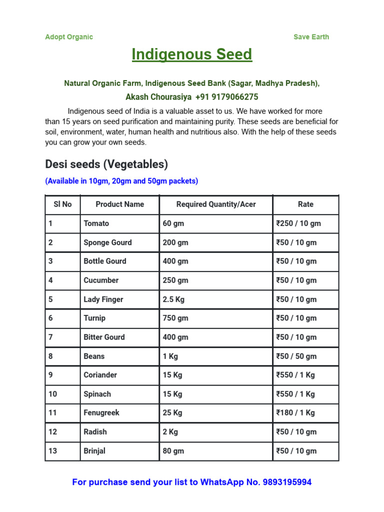 Desi Seeds and Food List Eng | PDF | Chickpea | Foods