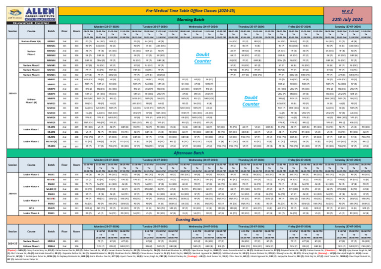 Pre - Medical-Time Table (22-07-24 To 27-07-24) | PDF