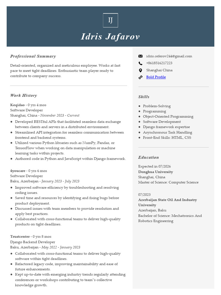 Idris Jafarov Resume | PDF