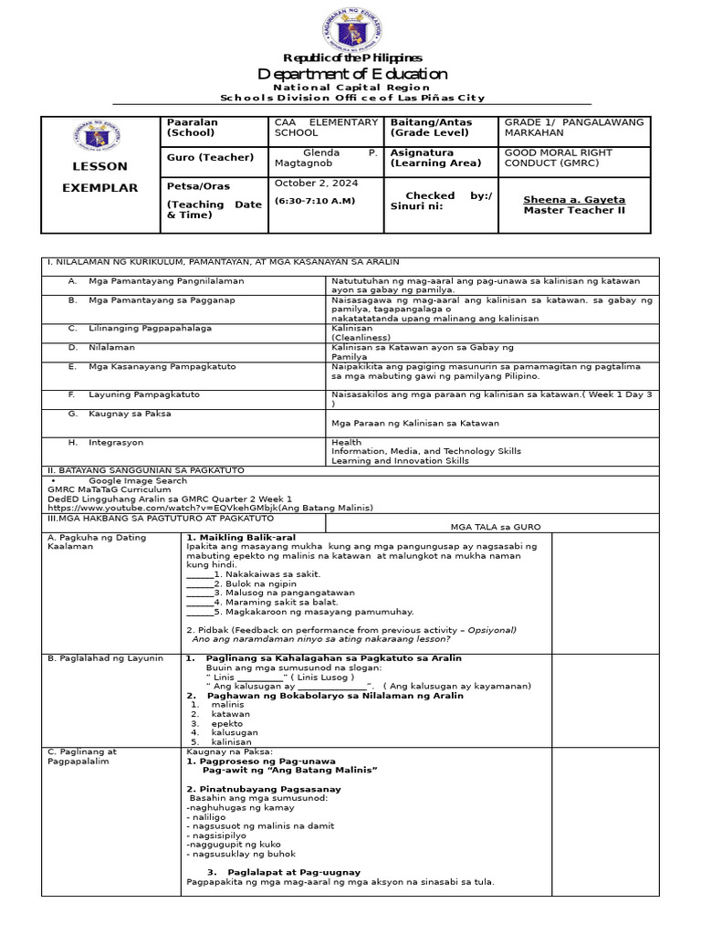 GMRC 1 Quarter 2 Week 1 Day 3 | PDF